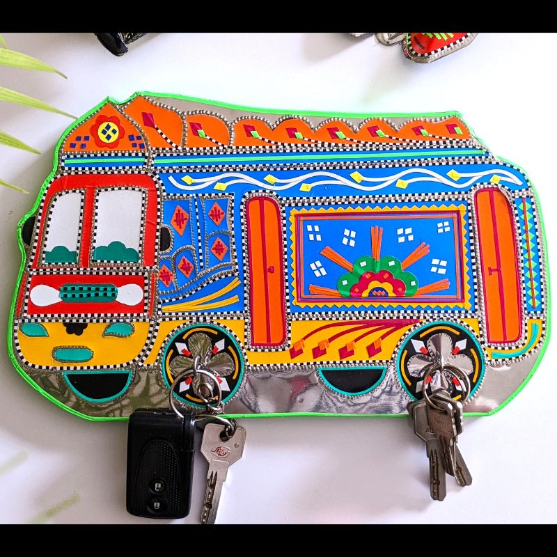 Blue Bus Key Holder for Wall – Urban Truck Art