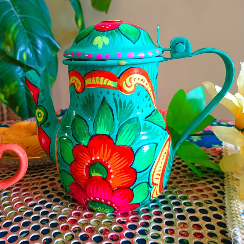 Green Flower Hand Painted Chainak – Urban Truck Art